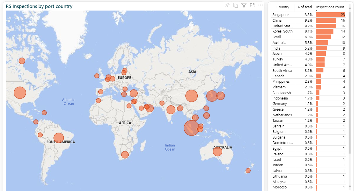 Global Inspections activity map - April 2022 | Rightship